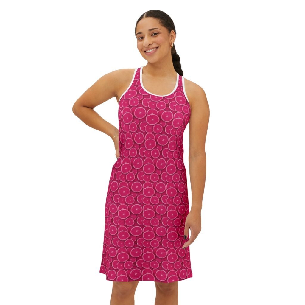 Vibrant Women's Racerback Dress with a Pink Grapefruit Pattern - Wynter ...